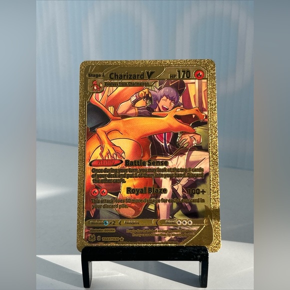 Pokemon | Toys | Charizard V Metal Gold Shiny Card Gold Foil Pokemon ...